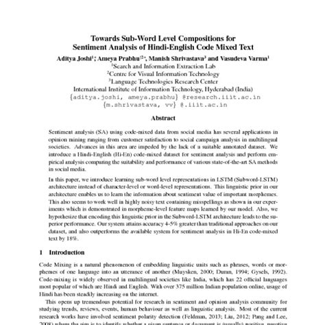 Towards Sub Word Level Compositions For Sentiment Analysis Of Hindi