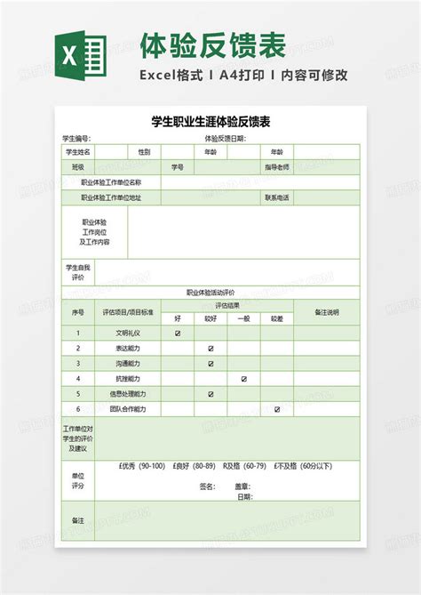 学生职业生涯体验反馈表excel模板下载熊猫办公