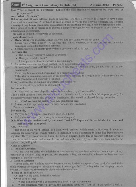 English Compulsory Code 651 Solved Assignment 1 Autumn 2012
