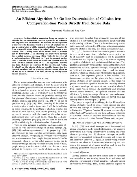 Pdf An Efficient Algorithm For On Line Determination Of Collision Free Configuration Time