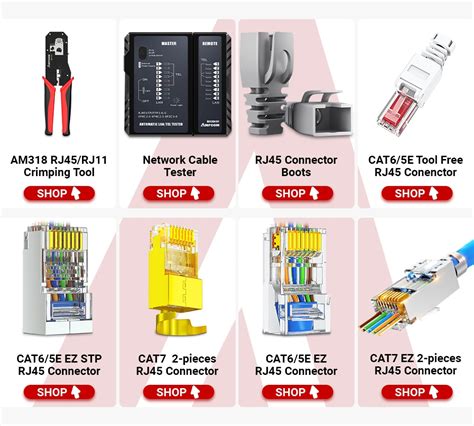 Ampcom Cat6 Rj45 Modular Plug Connector Utp 50μ Gold Plated Two Pieces 8p8c Crimp End For