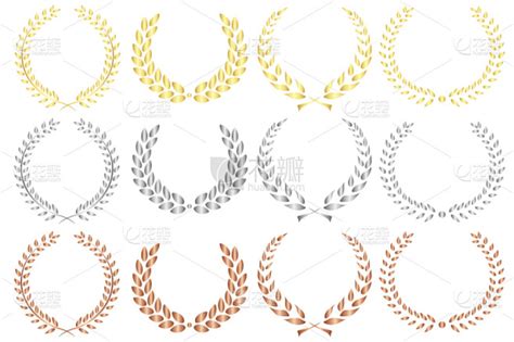 黄金 银色 纹理 月桂花冠 白色背景 化妆舞会服 分离着色 数字4 设计