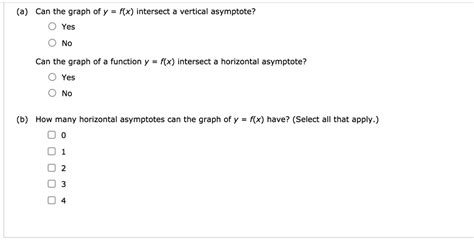 Solved A Can The Graph Of Y Fx Intersect A Vertical Asymptote