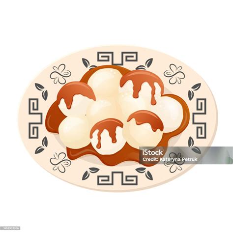 중국 디저트 탕위안 달콤한 시럽에 쌀가루 공 아시아 음식 레스토랑 요리 메뉴 포스터 전단지 배너 디저트 요리 개념에 대 한 벡터 평면 그려진 그림 공휴일에 대한 스톡 벡터