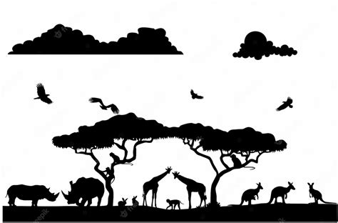 Silhouette De Paysage Forestier Arbre Hean Vecteur Premium