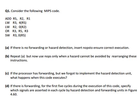 Solved Consider The Following Mips Code Add R5 R2 R1 Lw