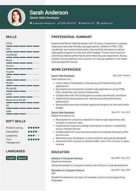 12 Web Application Developer Resume Examples And Templates For 2024 Cvdesigner Ai