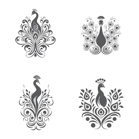 Premium Vector A Peacock Set Black Logo And White Background Vector