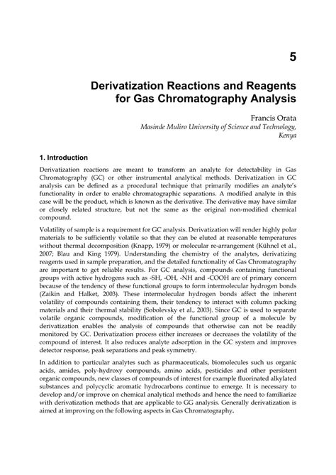 Pdf Derivatization Reactions And Reagents For Gas Chromatography Analysis