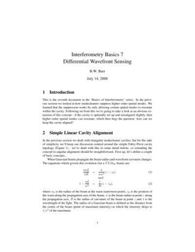 Interferometry Basics 7 Differential Wavefront Sensing