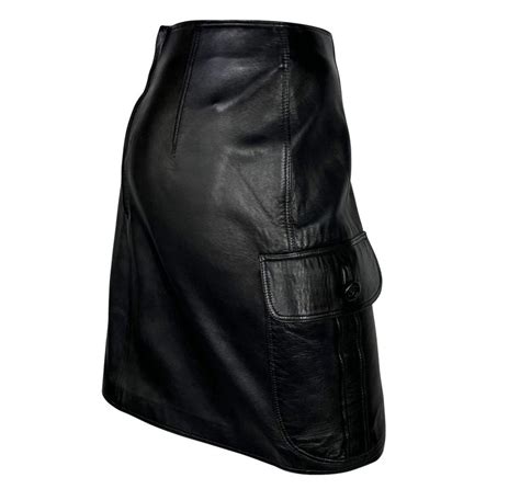 Fw 1996 Gianni Versace Runway Black Leather Medusa Pocket Mini Skirt