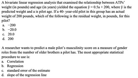 Solved A Bivariate Linear Regression Analysis That Examined