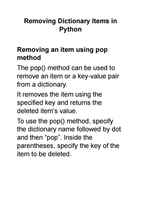 Solution Removing Dictionary Items In Python Studypool