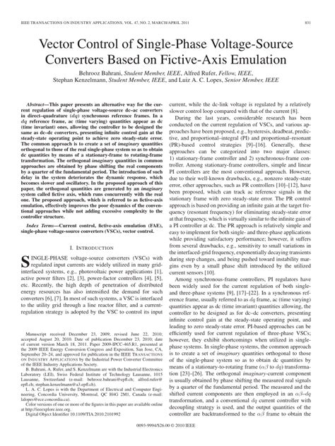 Pdf Vector Control Of Single Phase Voltage Source Converters Based On Fictive Axis Emulation