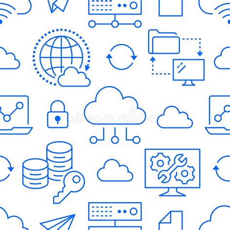 Cloud Data Storage Seamless Pattern With Line Icons Database Background Information Server