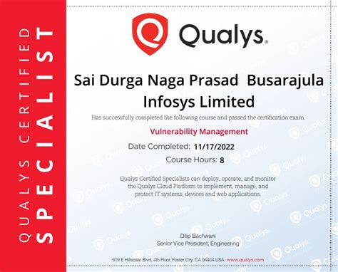 Sdn Prasad Busarajula On Linkedin Im Qualys Certified Vulnerability