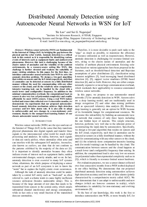 Pdf Distributed Anomaly Detection Using Autoencoder Neural Networks