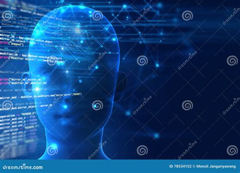 3d Rendering Of Human Brain On Programming Language Background Stock Illustration Illustration