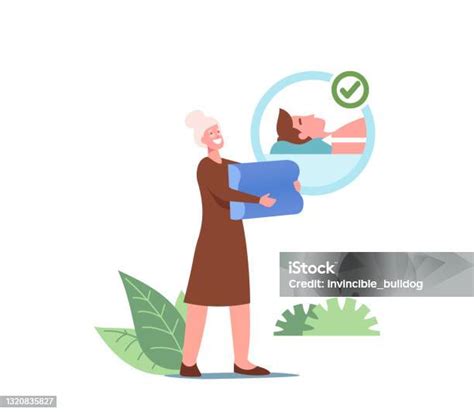 ผู้หญิงอาวุโสถือหมอนศัลยกรรมกระดูกทางการแพทย์เพื่อสุขภาพการนอนหลับที่สะดวกสบาย ตัวละคร ภาพประกอบ