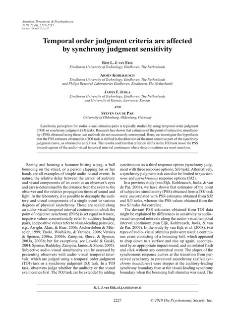 Pdf Temporal Order Judgment Criteria Are Affected By Synchrony Judgment Sensitivity