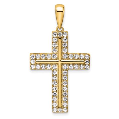 14k Yellow Gold Mens 1 Ct Tw Lab Grown Diamond Cross Pendant Pm9371