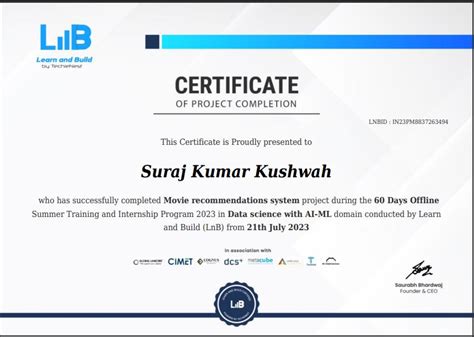 suraj kumar kushwah on linkedin learnandbuild lnb summer internship 2023