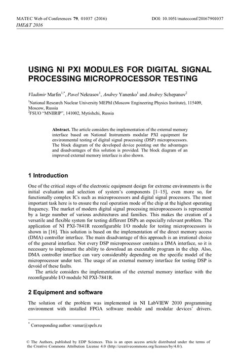 PDF Using NI PXI Modules For Digital Signal Processing Microprocessor Testing