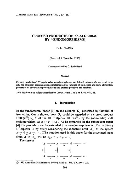 Pdf Crossed Products Of C Algebras By Endomorphisms