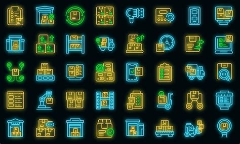 Premium Vector Inventory Optimization Icons Set Outline Vector Location Management Vector Neon