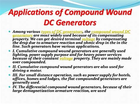 Application Of Different Types Of Dc Generator And Dc Motor