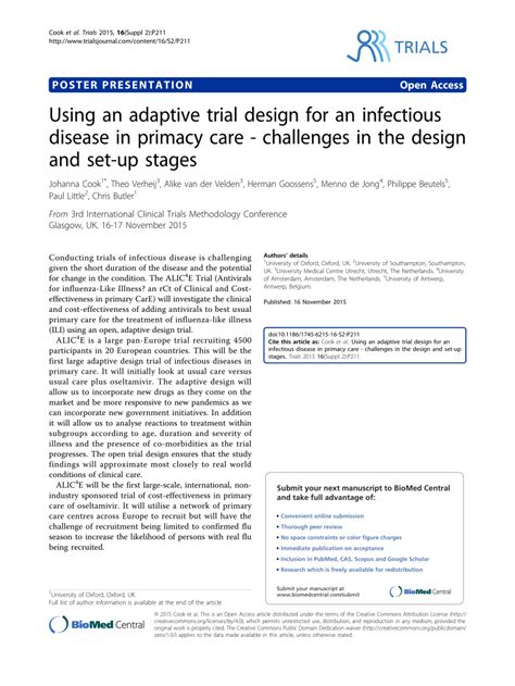 Pdf Using An Adaptive Trial Design For An Infectious Disease In