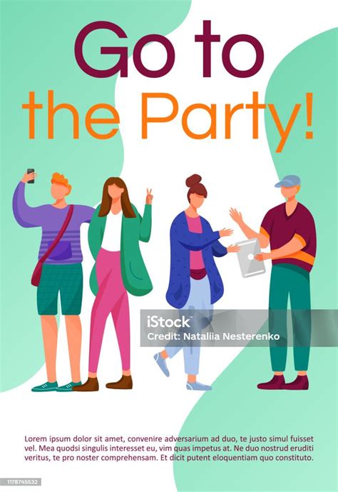 파티 브로셔 템플릿으로 이동합니다 십대 문화 전단지 소책자 평면 일러스트와 전단지 개념 잡지에 대한 벡터 페이지 만화 레이아웃입니다 텍스트 공간이 있는 광고 초대 십대에