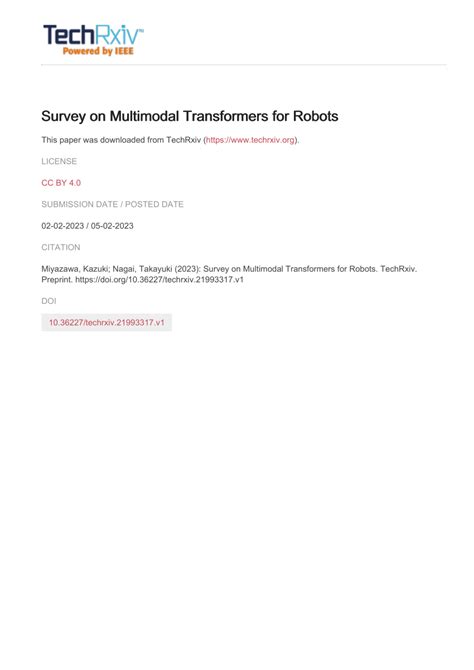 Pdf Survey On Multimodal Transformers For Robots