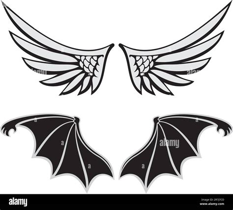 Symmetric Wing Shaped Design Elements On White Background Angel And Devil Wings Stock Vector