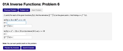 solved 01a inverse functions problem 6 previous problem