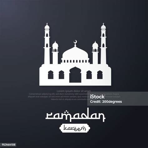 라마단 카림 인사말 카드입니다 달과 돔 모스크의 실루엣 요소와 이슬람 배너 디자인 배경 벡터 일러스트 레이 션입니다 0명에 대한 스톡 벡터 아트 및 기타 이미지 Istock