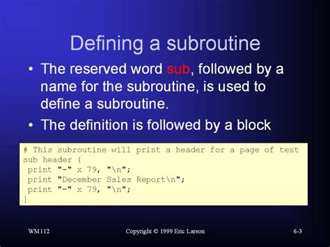 Perl Defining A Subroutine