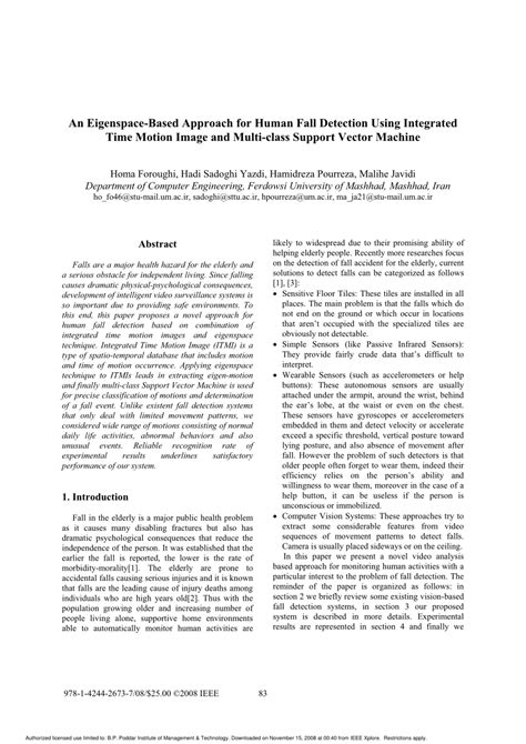 Pdf An Eigenspace Based Approach For Human Fall Detection Using