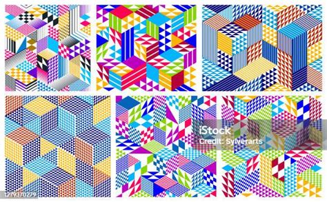 원활한 등방성 마름모와 삼각형 기하학적 패턴 세트 3d 큐브 벡터 타일링 배경 건축 및 구성 벽지 디자인 3차원 형태에 대한 스톡 벡터 아트 및 기타 이미지 Istock