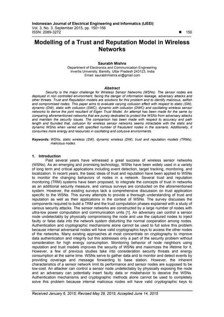 Modelling Of A Trust And Reputation Model In Wireless Networks Pdf Internet Of Things Internet
