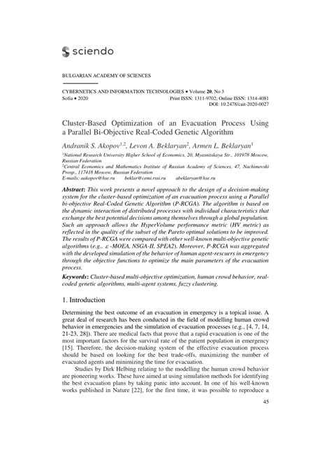 Pdf Cluster Based Optimization Of An Evacuation Process Using A Parallel Bi Objective Real