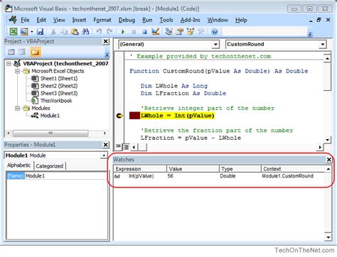 Ms Excel 2007 Add A Watch Expression In Vba