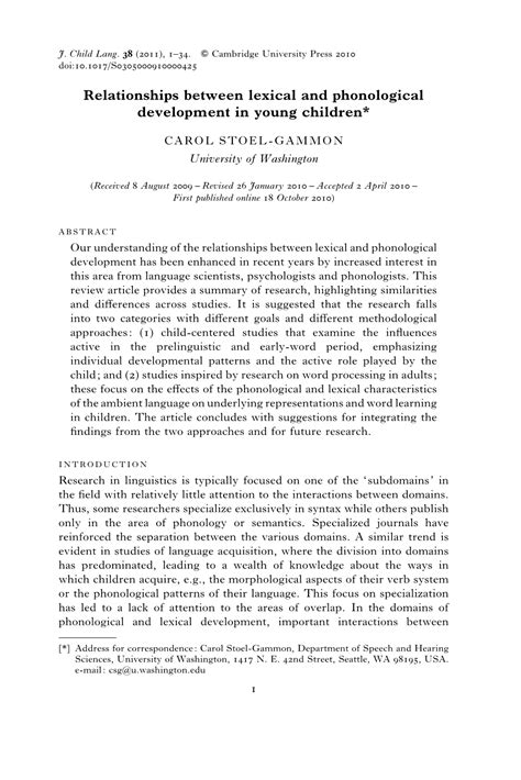 Relationships Between Lexical And Phonological Development In Young
