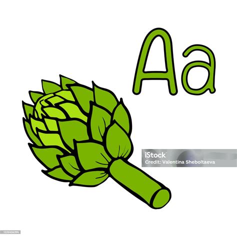 학습 편지 편지 A 만화 개요 아티 초크 벡터 개요 자유형 그리기 스케치 야채 정원 검은 선 고립 된 흰색 배경 루트 야채 시각적 인 재료 건강한 생활방식에 대한 스톡 벡터