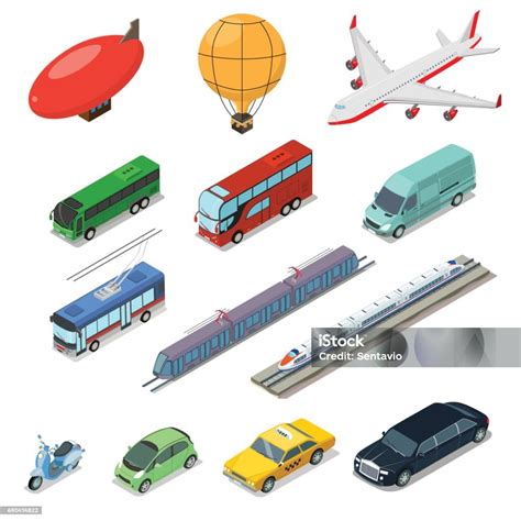 등각 투영 평면 차량 철도 비행 여객 및 화물 수송 흰색 배경 벡터 일러스트 레이 션 세트 절연 3d 아이소메트리 국제 서비스와