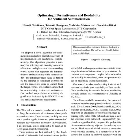 Optimizing Informativeness And Readability For Sentiment Summarization Acl Anthology