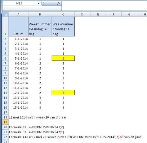 Weeknummer Formules Excel Tips