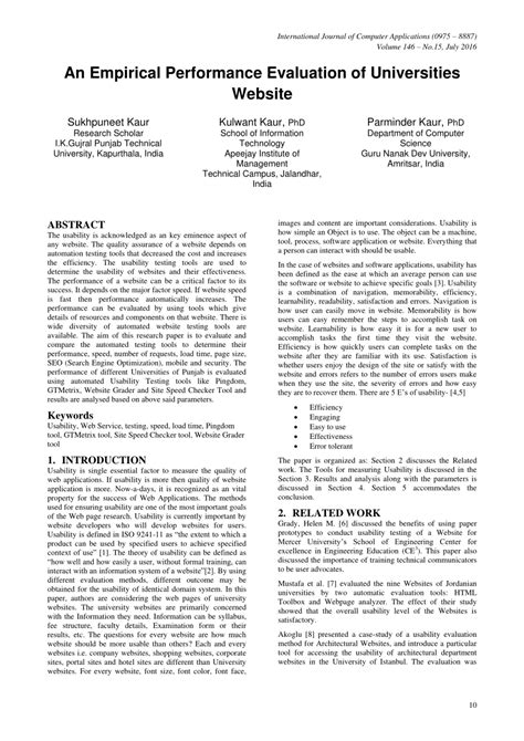 Pdf An Empirical Performance Evaluation Of Universities Website