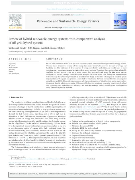 Pdf Review Of Hybrid Renewable Energy Systems With Comparative Analysis Of Off Grid Hybrid System