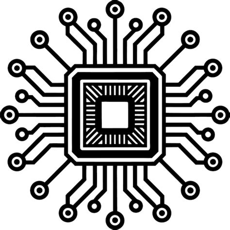 Black And White Illustration Of A Microchip With Connecting Lines And
